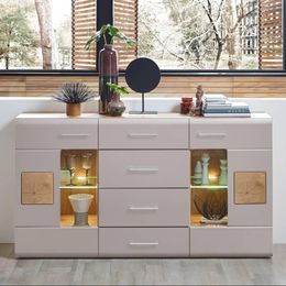 Pharao24.de Sideboard Wohnzimmer Kommode in Grau matt mit Hirnholz Applikationen