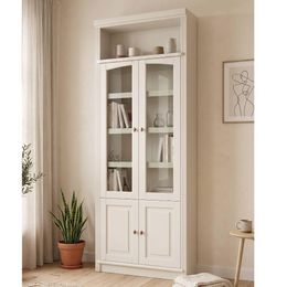 Pharao24.de B&uuml;chervitrine Regalschrank in Cremewei&szlig; 4 t&uuml;rig