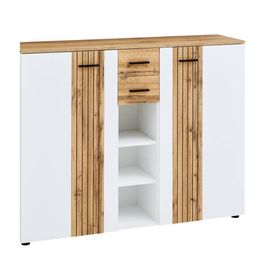 Pharao24.de Sideboard Wohnzimmer Kommode mit drei offenen F&auml;chern und zwei Schubladen