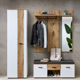 Pharao24.de Komplett Garderobe Flurm&ouml;bel Set in Wei&szlig; und Altholz Optik (dreiteilig)