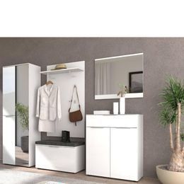 Pharao24.de Komplett Garderobe Flurm&ouml;bel Set in Wei&szlig; mit Metallgriffen (f&uuml;nfteilig)