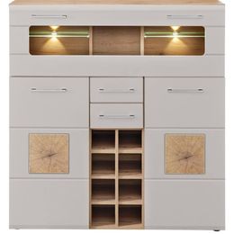 Pharao24.de Barschrank Esszimmerschrank mit LED Beleuchtung - zwei Glasb&ouml;den