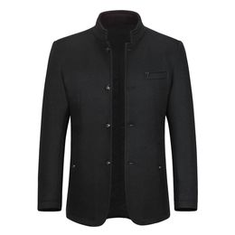 Allthemen Herren Kurzmantel Slim Fit mit Stehkragen Business Casual Wollmantel Schwarz