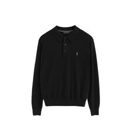 Pullover schwarz mit Polokragen aus Wollgemisch mit gesticktem Rigby Go-Logo
