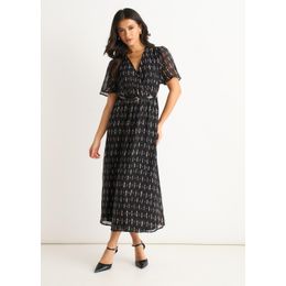 Schwarzes Midikleid aus Seide mit geometrischem Muster