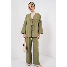 V-Ausschnitt Cardigan und Weit geschnittene Hose Set