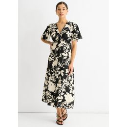 Mono Ruffle V-Ausschnitt Viskose Midikleid