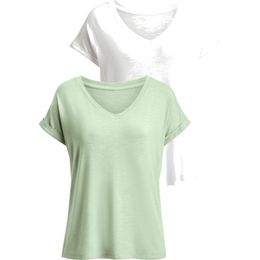 Damen V-Shirt lime + wei&szlig;, Gr&ouml;&szlig;e 32/34