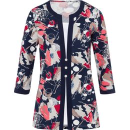 Damen 2-in-1-Shirt mit 3/4-&Auml;rmeln marine-koralle-bedruckt, Gr&ouml;&szlig;e 38