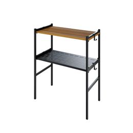 Letti Moderni Blumentreppe &ndash; rechteckig &ndash; LEVIRA &ndash; Metall/Holz &ndash; Schwarz/Walnuss &ndash; 60&times;32&times;73 cm