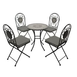 DEGAMO Bistroset SIENA 5-teilig, Eisen schwarz + Mosaik grau/weiss