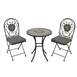 DEGAMO Bistroset SIENA 3-teilig, Eisen schwarz + Mosaik grau/weiss