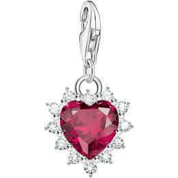 Charm Herz Thomas Sabo "Charm mit rotem Stein", silber (silberfarben, kristallwei&szlig;, rot, kristallwei&szlig;, rot), Charms, Damen, Silber 925 (recycelt), mit Zirkonia (synth.), Rubin