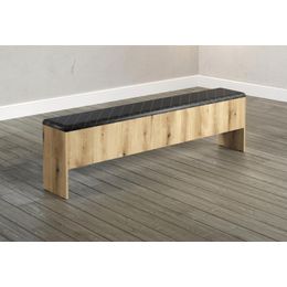 Polsterbank Inosign "Estepona", eiche, anthrazit, eiche, B:185cm H:54cm T:30cm, FSC-zertifizierter Holzwerkstoff, Kunstleder, Sitzb&auml;nke, Polsterbank, Aufklappbare Bettbank - Polsterung in Anthrazit mit Rautensteppung