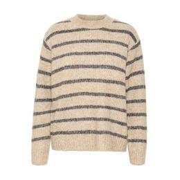 Strickpullover Kaffe "Strickpullover KAtrina", Damen, Gr. XL, beige (feather gray melange stripe), Obermaterial: 47% Polyacryl PAN. 35% Polyester PES. 13% Polyamid PA. 5% Wolle mw., Pullover Strickpullover