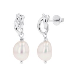 Paar Ohrh&auml;nger Tom Tailor "Knoten-Motiv", silberfarben, wei&szlig;, Ohrringe, Damen, 7mm, Perlen Silber 925 (Sterlingsilber), Perlen, Silber 925 (Sterlingsilber), mit S&uuml;&szlig;wasserzuchtperle
