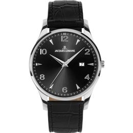 Quarzuhr Jacques Lemans "London", schwarz (schwarz, schwarz), Armbanduhren, Herren, Quarzuhr, Armbanduhr, Herrenuhr, analog, Tag