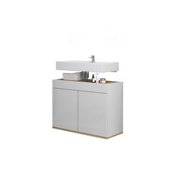 Waschbeckenunterschrank Welltime "Garda", wei&szlig; hochglanz fronten, eiche wotan matt, B:80cm H:60cm T:35cm, FSC-zertifizierter Holzwerkstoff, Schr&auml;nke, Waschbeckenunterschrank, Made in Italy, Fronten Hochglanz lackiert, viel Saturaum
