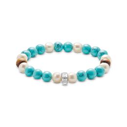 Armband Thomas Sabo "Charm Club: Bead-Armband" Gr. 17, silber (silberfarben, t&uuml;rkis, braun, wei&szlig;, t&uuml;rkis, braun), Armb&auml;nder, Damen, 17, Perlen Silber 925 (recycelt), Perlen, Silber 925 (recycelt), Armband, mit T&uuml;rkis-Imitat, oder Jaspis und Tigerauge - mit S&uuml;&szlig;wasserzuchtperle