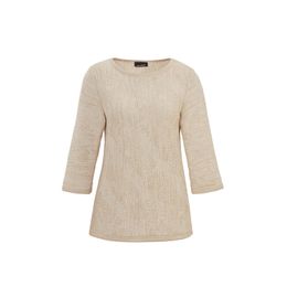 Rundhalspullover GOLDNER "Jacquardpullover mit Glanzeffekt", Damen, Gr. 46, beige, Obermaterial: 49% Baumwolle CO. 49% Polyacryl PAN. 2% metallisierte Fasern MTF., U-Boot-Ausschnitt, eng Rippe, Pullover Rundhalspullover, keine/nicht relevant