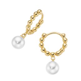 Paar Creolen Firetti "Schmuck Geschenk Silber 925 Ohrschmuck Ohrringe Kugeloptik", gelbgoldfarben, wei&szlig;, Ohrringe, Damen, 6mm, Perlen Silber 925 (Sterlingsilber), Perlen, Silber 925 (Sterlingsilber), mit Muschelperle