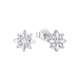 Paar Ohrstecker Amor "Flower-Star", silber (silberfarben,wei&szlig;, kristallwei&szlig;), Ohrringe, Damen, Silber 925 (Sterlingsilber), mit Zirkonia (synth.)