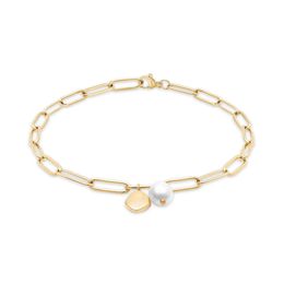 Armband s.Oliver "Tag and Pearl", gelbgoldfarben, wei&szlig;, Armb&auml;nder, Damen, 21cm, Edelstahl Perlen, Edelstahl, Perlen, Armband, mit Perle (imitiert)