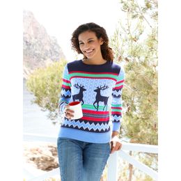 Jacquardpullover Casual Looks "Jacquard-Pullover", Damen, Gr. 36, blau (marine, himmelblau, gemustert), 100% Baumwolle, gemustert, mehrfarbig, Pullover
