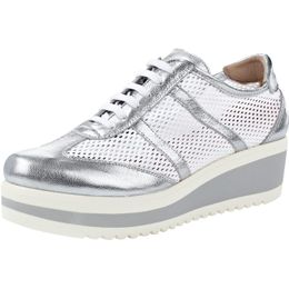 Schn&uuml;rschuh Heine, Damen, Gr. 38, silber (wei&szlig;, silberfarben), Leder, Synthetik, Textil, Schuhe Schn&uuml;rschuh