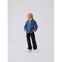Weite Jeans name it "NKFROSE HW WIDE CARGO JEANS 6190-BS NOOS", M&auml;dchen, Gr. 128, N-Gr, schwarz, Denim/Jeans, Obermaterial: 80% Baumwolle, 20% Polyester, unifarben, regular fit kn&ouml;chellang, Jeans