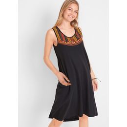 Jerseykleid bonprix, Damen, Gr. 48/50 (XL), N-Gr, schwarz, Jersey, Obermaterial: 100% Baumwolle, Kleider Jerseykleid, f&uuml;r Fr&uuml;hjahr und Sommer, aus reiner Baumwolle, asymmetrischer Saum