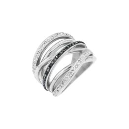 Fingerring Tom Tailor Gr. 58, edelstahlfarben, schwarz, wei&szlig;, Fingerringe, Damen, 58, Edelstahl, 5mm, Fingerring, mit Kristallstein (synth.)