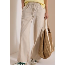 Stoffhose Cecil, Damen, Gr. L (42), L&auml;nge 30, grain beige, Web, Obermaterial: 71% Baumwolle, 25% Polyamid, 4% Elasthan, unifarben, loose fit lang, Hosen Stoffhose, Elastikbund, feines Streifemuster, Loose Fit