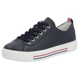 Plateausneaker Remonte, Damen, Gr. 45, blau (nachtblau), Leder, unifarben, Schuhe Plateausneaker, mit herausnehmbarer Einlage, Freizeitschuh, Halbschuh, Schn&uuml;rschuh