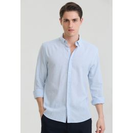 Langarmhemd FELIX HARDY "Gestreiftes Langarm Hemd", Herren, Gr. XL, Normalgr&ouml;&szlig;en, hellblau, 65% Baumwolle, 35% Leinen, Hemden