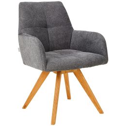 Linea Natura Armlehnstuhl, Anthrazit, Holz, Textil, Wildeiche, vollmassiv, Drehkreuz, Stativgestell, 62x87.5x68.5 cm, inklusive Armlehnen, Sitzfl&auml;che 180&deg; drehbar, Esszimmer, St&uuml;hle, Esszimmerst&uuml;hle, Armlehnenst&uuml;hle