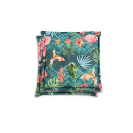 Gartensitzkissenset, Blau, Gr&uuml;n, Rosa, Textil, 2-teilig, Flamingo, F&uuml;llung: Schaumstoff, Vlies, quadratisch, 50x7x50 cm, Oeko-Tex&reg; Standard 100, pflegeleicht, hochwertige Qualit&auml;t, langlebig, f&uuml;r den Au&szlig;enbereich geeignet, Outdoor-Kissen, Outdoor-Sitzkissen