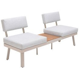 Ambia Garden Gartenbank, Hellgrau, Metall, Textil, 2-Sitzer, F&uuml;llung: Polyester, Polyetherschaumkern, 185.3x70x78.5 cm, integrierter Tisch, mit R&uuml;ckenlehne, Gartenm&ouml;bel, Gartenb&auml;nke