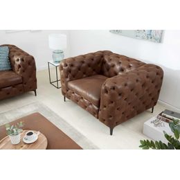 Riess Ambiente Design Chesterfield Sessel MODERN BAROCK 120cm antik braun Microfaser mit Federkern Riess-Ambiente