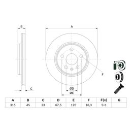 Bosch Bremsscheibe 0986479f53 bel&uuml;ftet 315mm 23mm f&uuml;r Vaughall