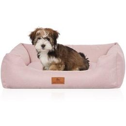 Knuffelwuff Hundebett Emma aus Velours mit feinem Handwebcharakter in Pastellfarben hellrosa M-L