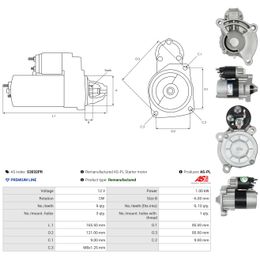 AS-PL Starter s3032pr f&uuml;r Peugeot Ford Fiat DAF MITSUBISHI