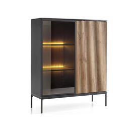 Graingold Vitrine, Eiche Wotan, Metall, 4 F&auml;cher, 104x126x39 cm, Wohnzimmer, Wohnw&auml;nde, Vitrinenschr&auml;nke