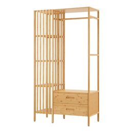 [en.casa] Garderobenst&auml;nder, Natur, Naturmaterialien, Bambus, 4 F&auml;cher, 2 Schubladen, 100x185x45 cm, Garderobe, Garderobenst&auml;nder