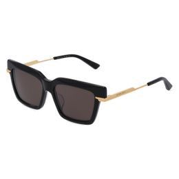 Bottega Veneta BV1242S | Damen-Sonnenbrille | Fassung: Vollrand, Quadratisch, Acetat, Schwarz Gl&auml;nzend | Glasfarbe: Grau