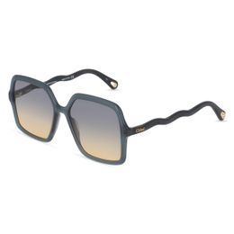 Chlo&eacute; Chlo&eacute; CH0086S | Damen-Sonnenbrille | Fassung: Vollrand, Quadratisch, Acetat, Blau Transparent | Glasfarbe: Grau Verlaufend Mehrfarbig