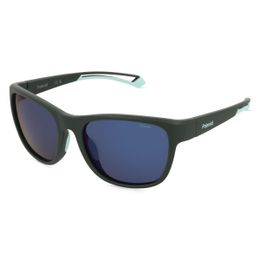 Polaroid PLD 7051/S | Unisex-Sonnenbrille | Fassung: Vollrand, Quadratisch, Kunststoff, Gelb Gestreift | Glasfarbe: Blau Spiegel Blau