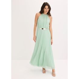 bonprix Abendkleid aus feinem Chiffon mit Plisse&eacute;, gr&uuml;n, Gr.38, Maxikleid aus feinem Chiffon mit Plisse&eacute; und Accessoire in der Taille