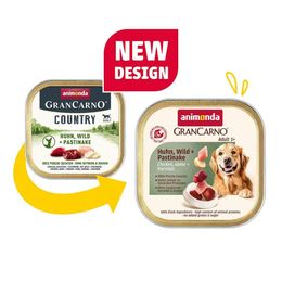 animonda GranCarno Country Huhn, Wild + Pastinake Hunde-Nassfutter ohne Getreide- und Zuckerzusatz 22x150g