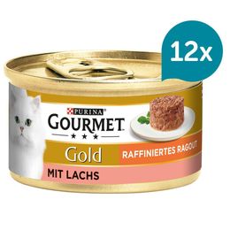 Gourmet Gold Raffiniertes Ragout mit Lachs Katzen-Nassfutter naturbelassen 12x85g